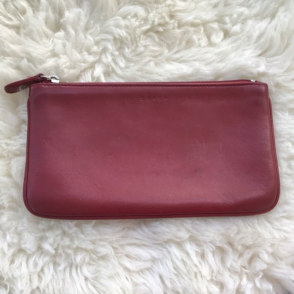 Coach | Bags | Coach Red Glove Tanned Leather Top Zip Clutch | Poshmark